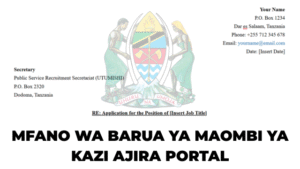 Mfano wa Barua ya Maombi ya Kazi /Ajira (UTUMISHI) Ajira Portal