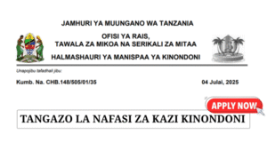 Kinondoni Municipal Council Vacancies July 2025